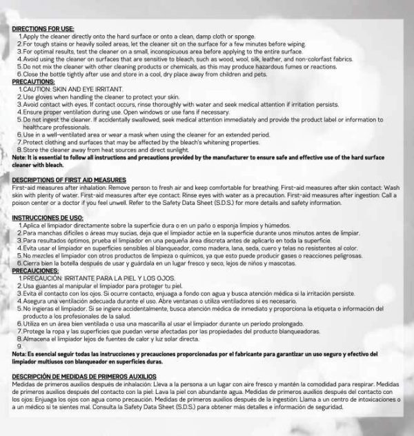 Bleach Solution for Cleaning, Bleach Cleaner Spray, Disinfectant Cleaner